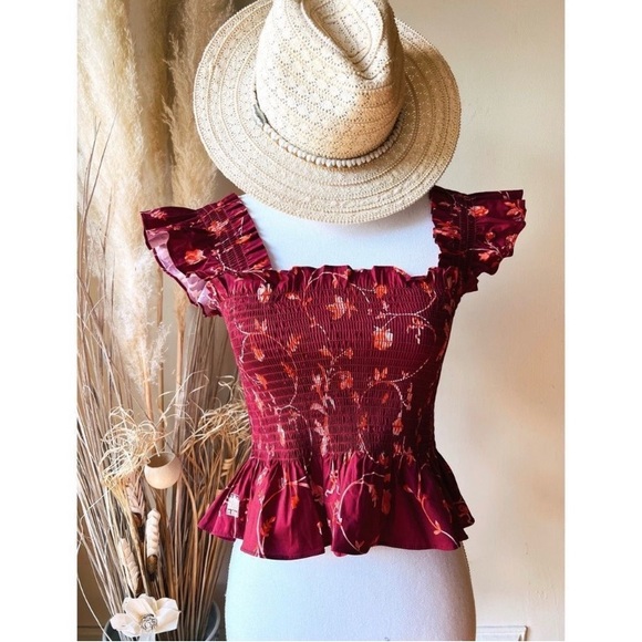 Hill House | Tops | Hill House Home Paz Top Burgundy Botanical | Poshmark